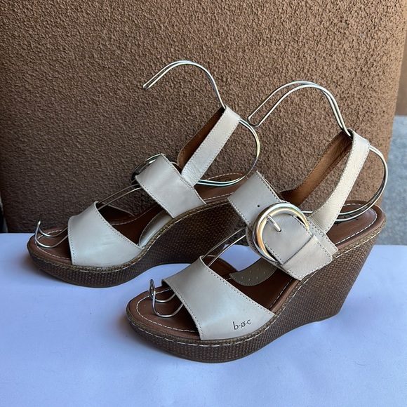 boc | Shoes | Boc Tan Leather Sandals Wedge Heel With Adjustable Buckle ...